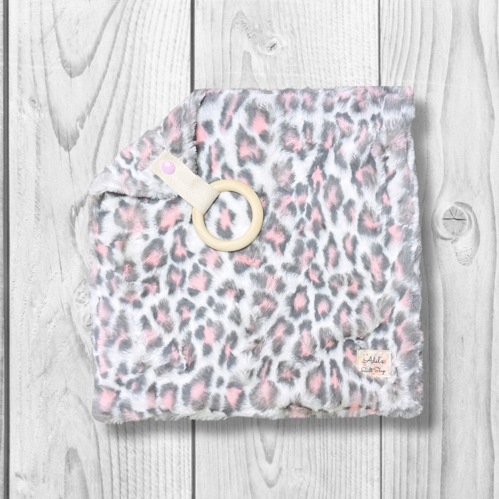 Mini Lovey-pink Leopard Minky/binky Holder With Wooden - Etsy