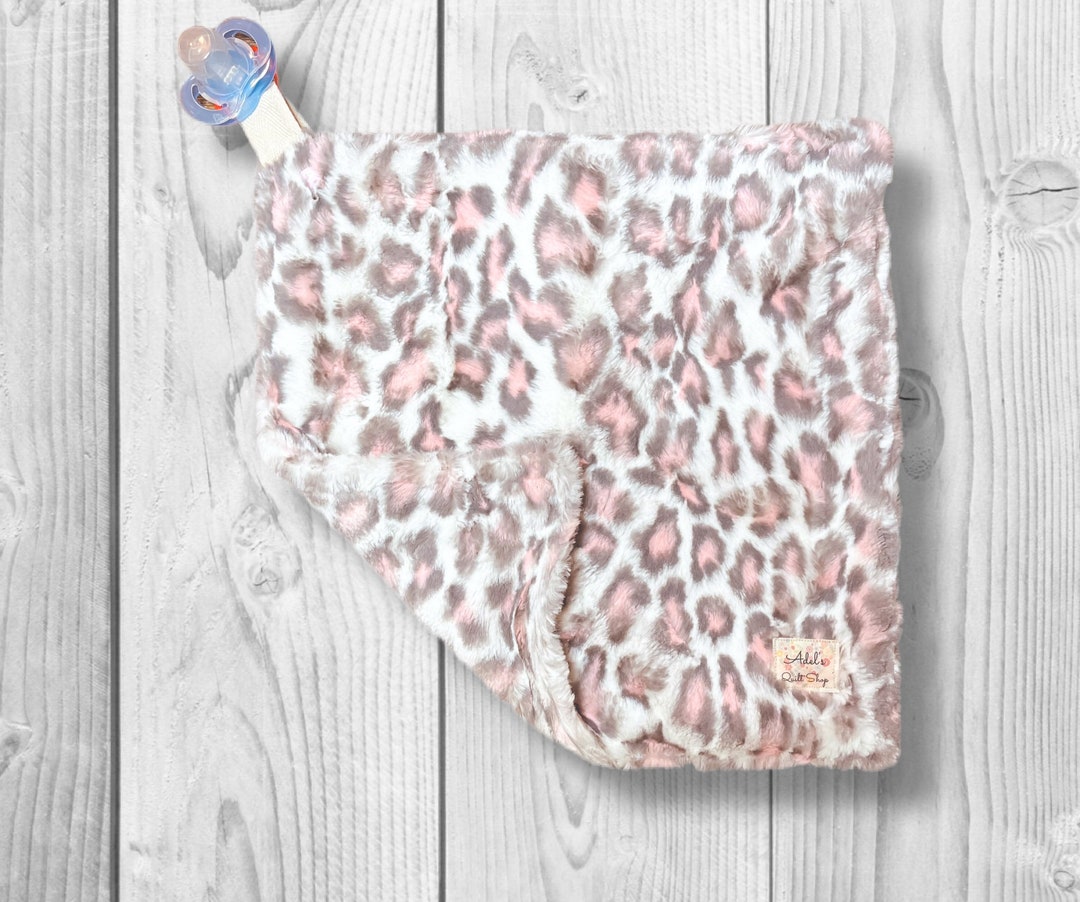 Mini Lovey-pink Leopard Minky/binky Holder With Wooden - Etsy