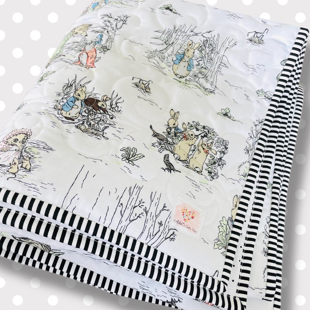 Baby Quilt Peter Rabbit white Quilt / Quilted Baby Blanket / Cotton ...