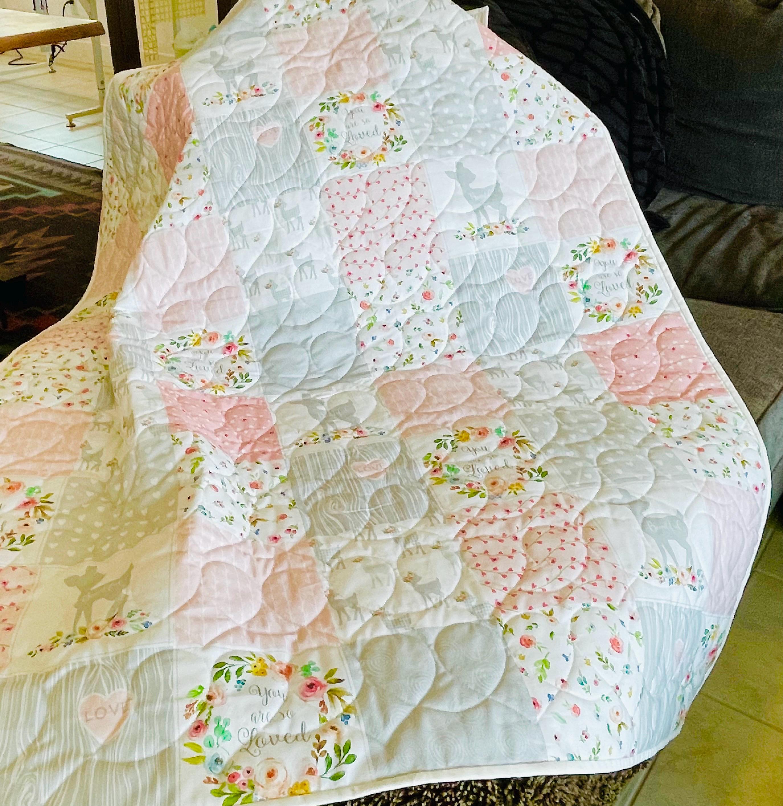 Deer Baby Quilt: Gray, Peach, Blush Fawn, Handmade Cotton - Etsy