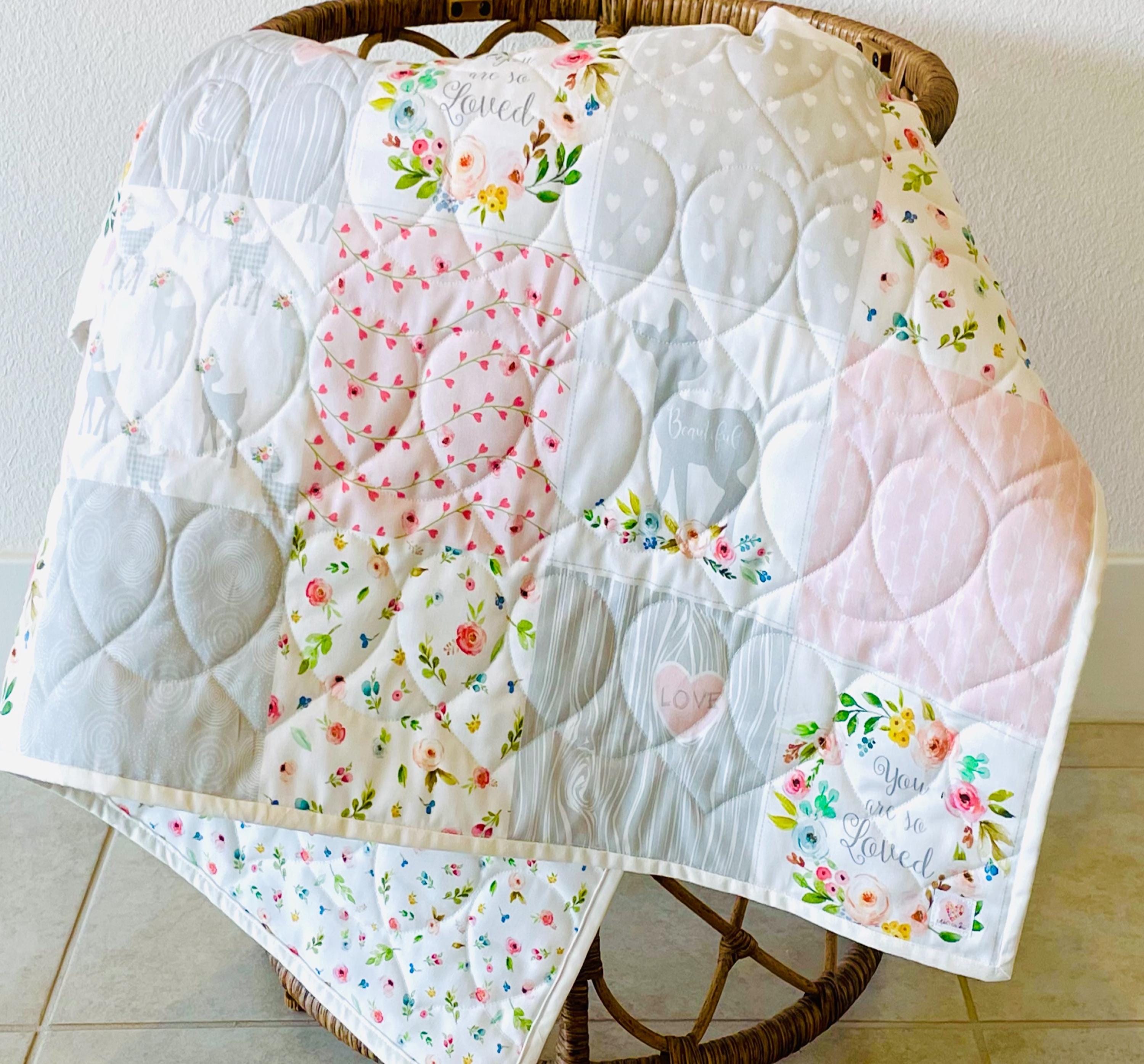 Deer Baby Quilt: Gray, Peach, Blush Fawn, Handmade Cotton - Etsy