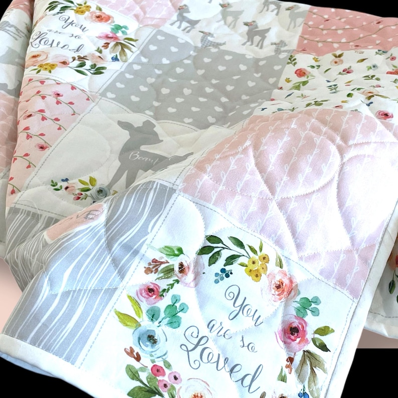 Deer Baby Quilt: Gray, Peach, Blush Fawn, Handmade Cotton - Etsy