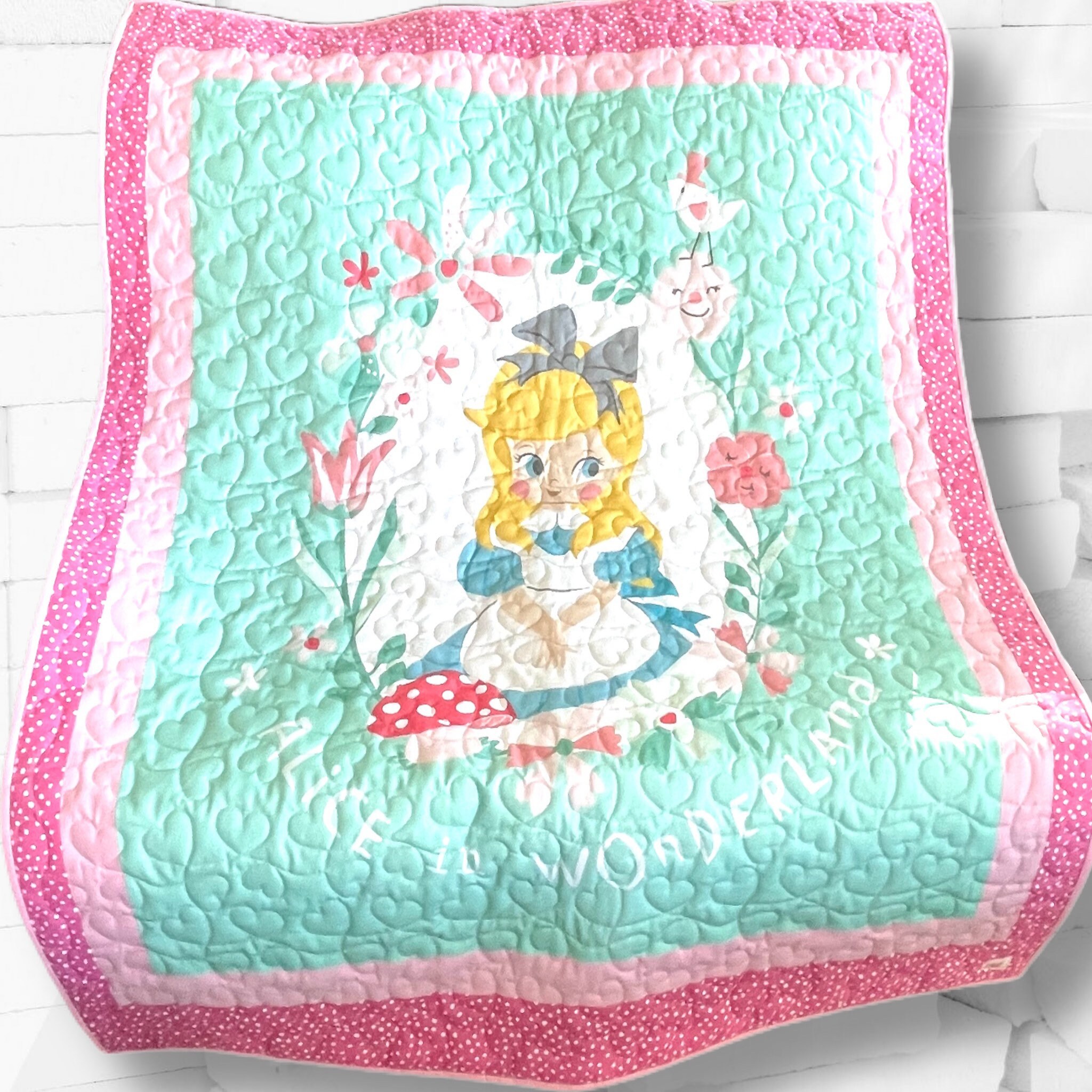 Alice in Wonderland Baby Quilt: Pastel Pink Cotton Crib Blanket - Etsy