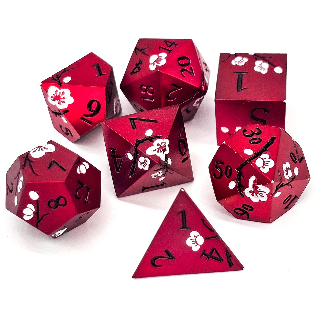 Red Solid Metal Plum Blossom DND Dice Set 7pcs Polyhedral Die White ...