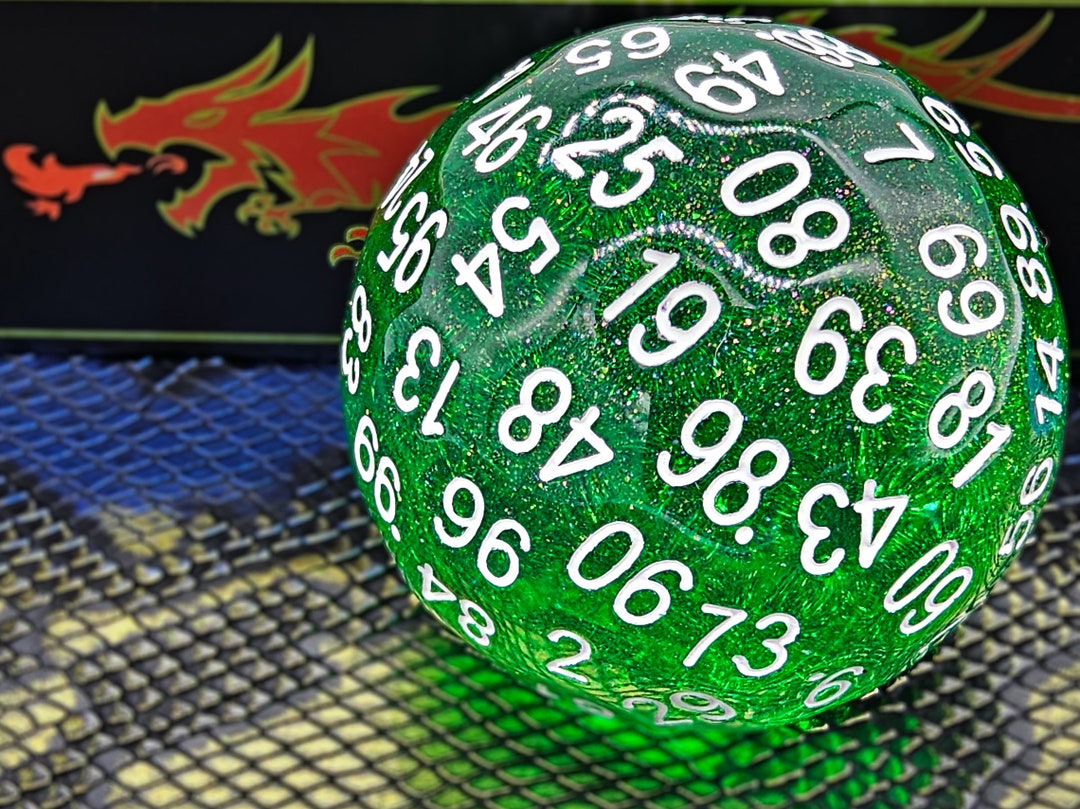 Transparent Green D100 Polyhedral DND Die 100 Sided Dice Dungeons ...