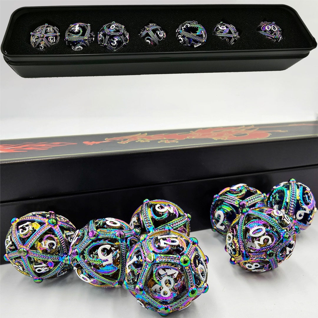 Metal Hollow Core Rainbow Orb DND Dice Set Dragon Drake Wyrm Round ...