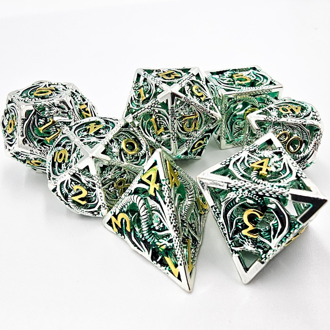 Metal Hollow Core DND Dice Silver Green Gold Dungeons and Dragons Drake ...