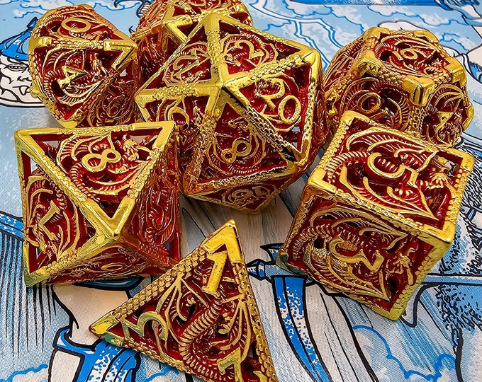 Metal Hollow Core DND Dice Red Gold Color Dungeons and Dragons Drake ...
