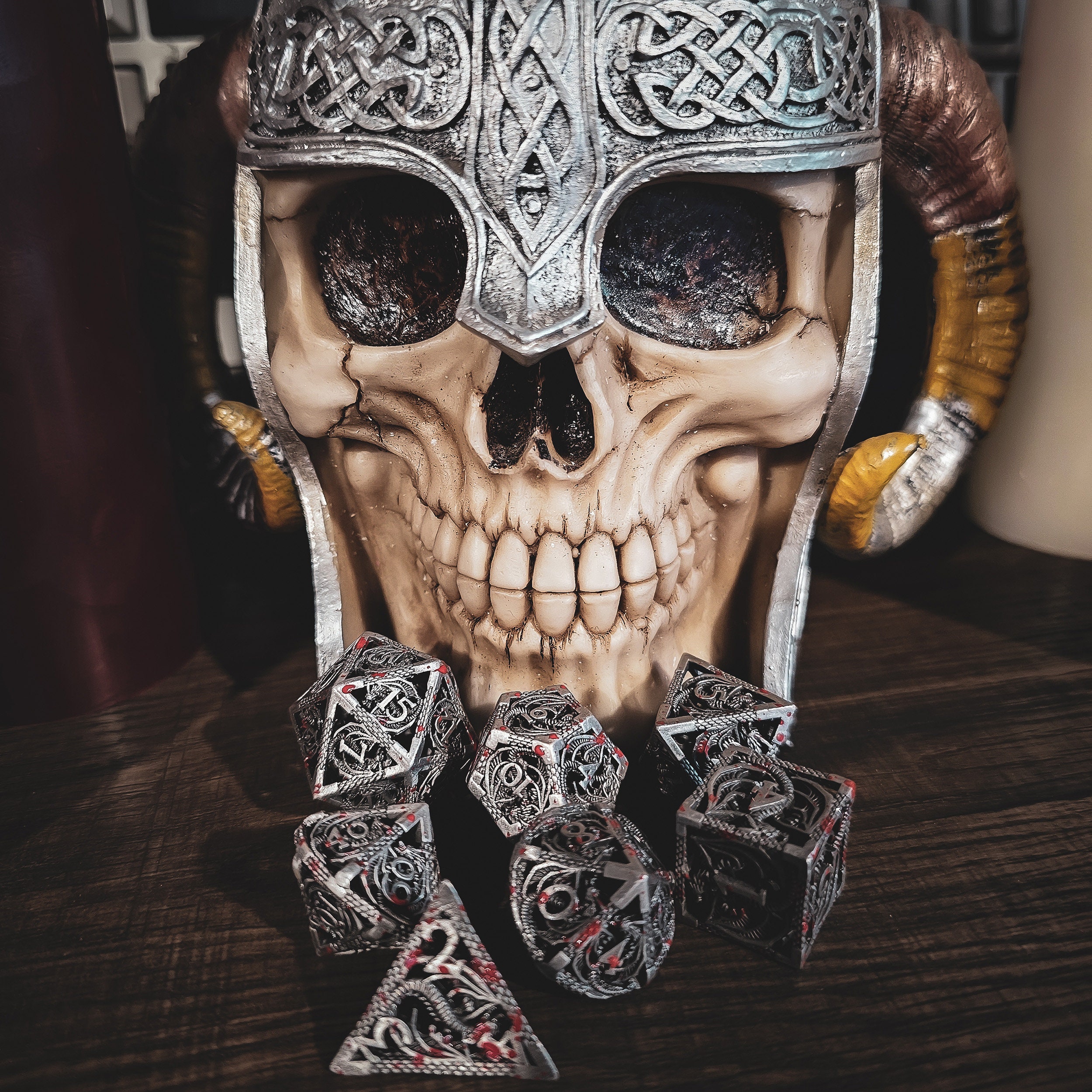 Metal Hollow Core DND Dice Silver Blood Spatter Dungeons and Dragons ...