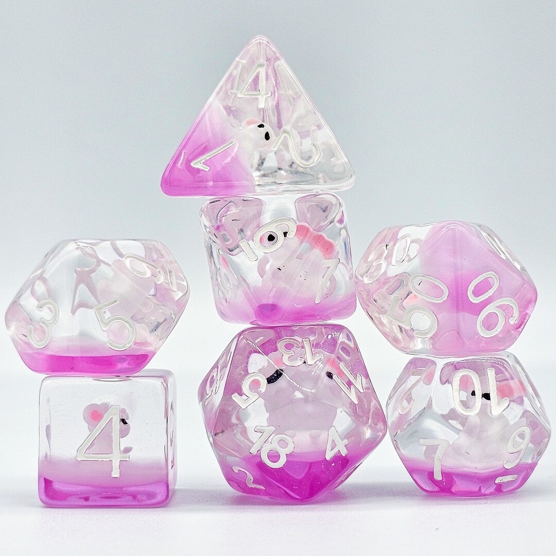 Resin Mouse DND Dice Set Rat Mice Transparent Pink Polyhedral Gaming ...