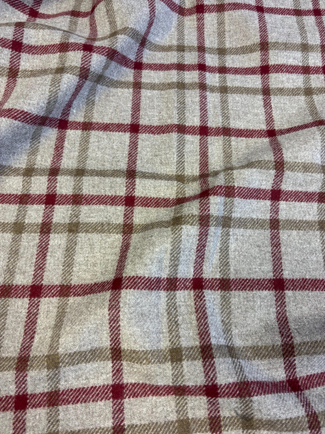 2.1 Metres Beige Check 100% Wool Fabric .made in Italy. Free Worldwide ...