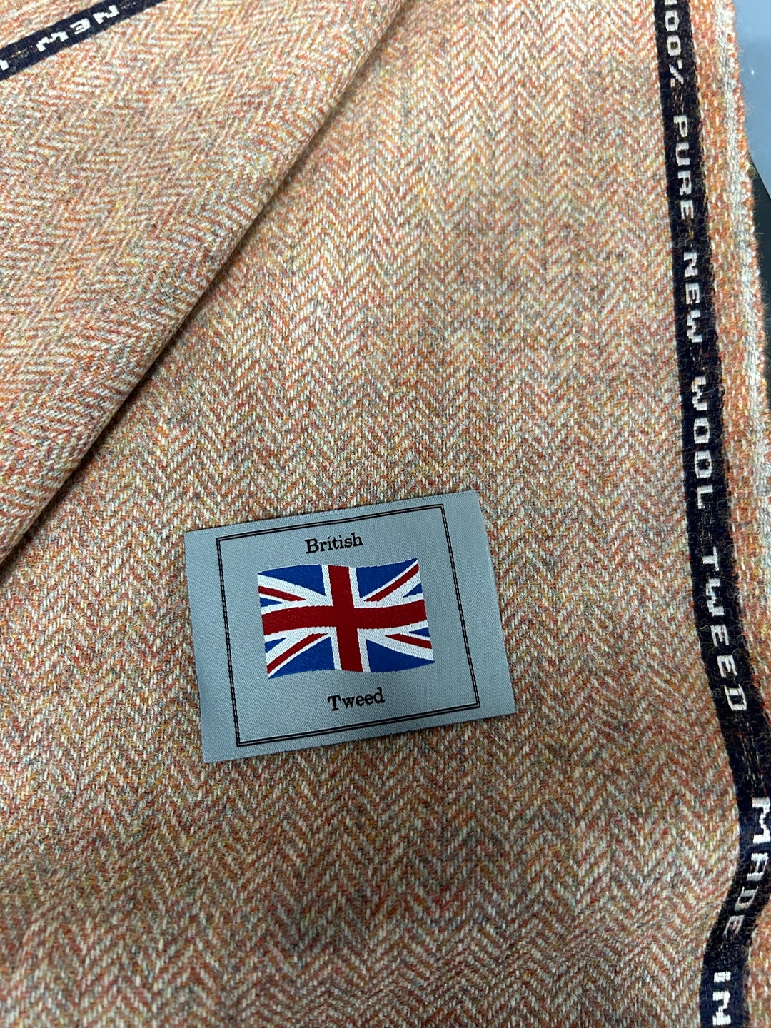 10 Metres Creole Orange & Grey Herringbone 100% British Tweed Fabric ...