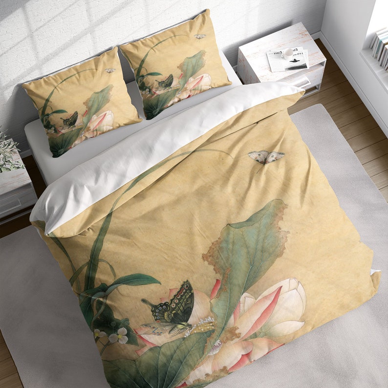 Lotus Butterfly Duvet Cover Set Floral Chinese Bedding Set | Etsy