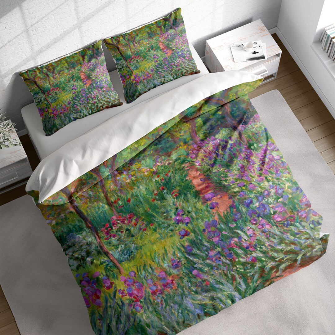 Flower Plant Lavender Duvet Cover Set, Claude Monet Oil Painting the ...