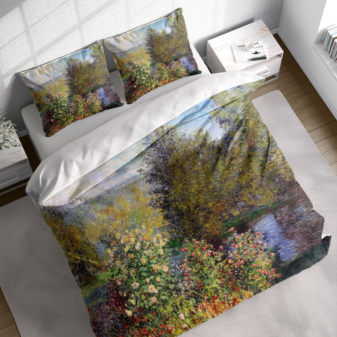 Floral Tree Forest Duvet Cover Set, Claude Monet Oil Painting A Corner ...