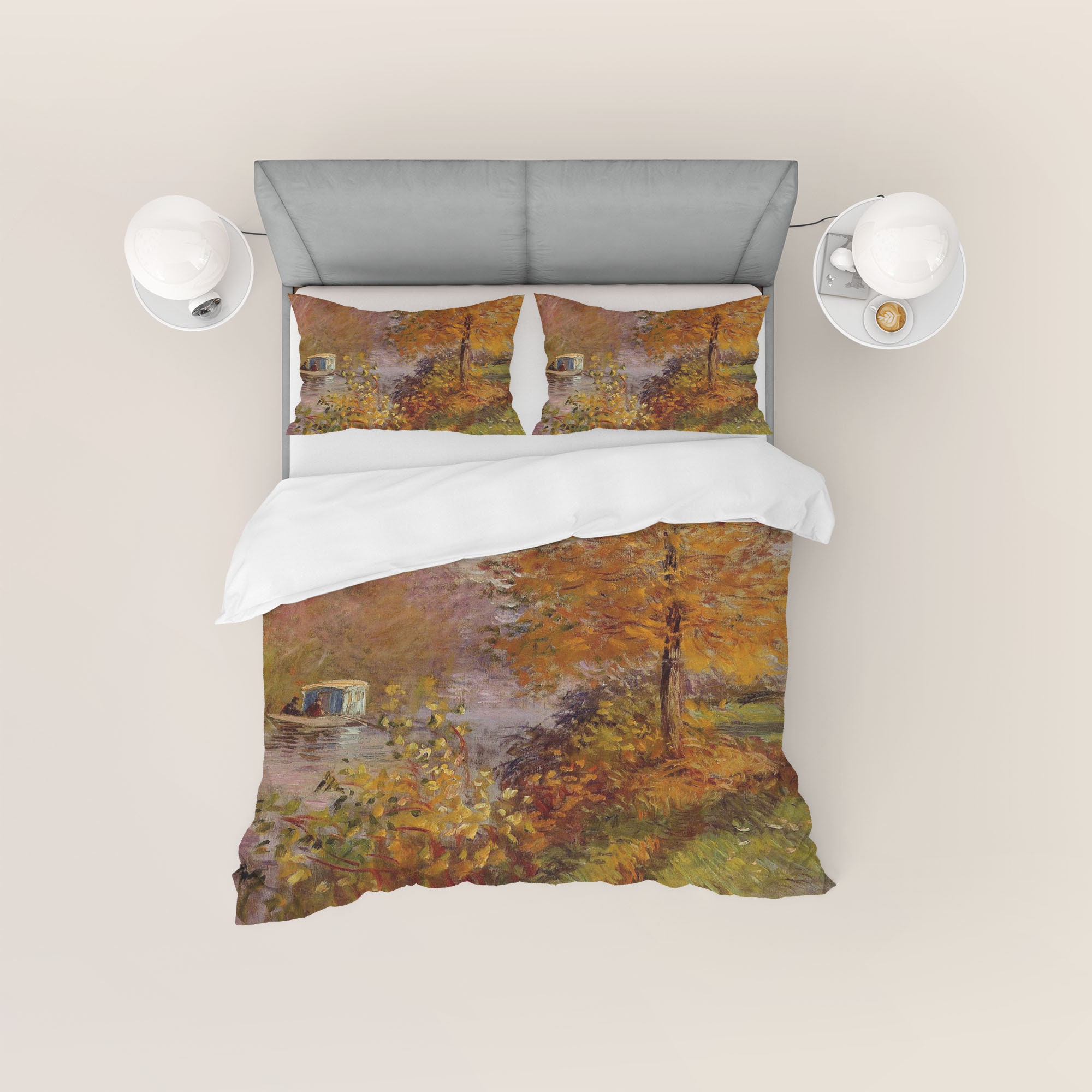 Autumn Leaves Riverside Duvet Cover Set Claude Monet Oil - Etsy