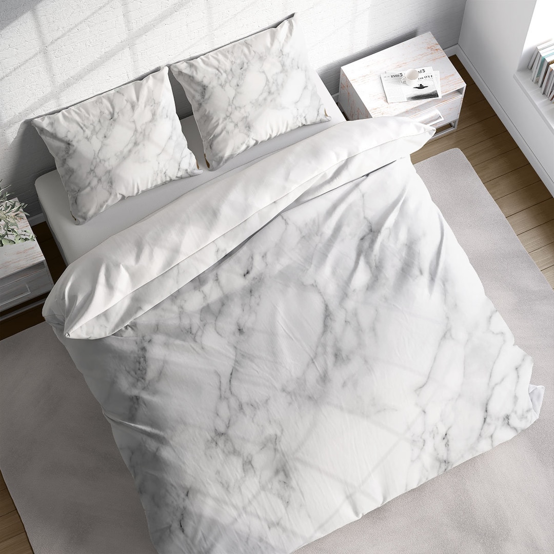 Grey and White Marble Texture Duvet Cover Set, Monochrome Quilt Cover ...