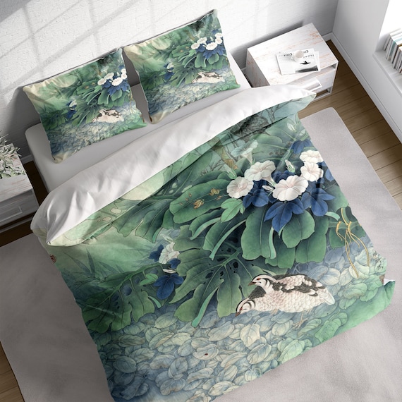 Quail Morning Glory Duvet Cover Set Asian Chinese Bedding | Etsy