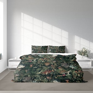 Forest and Wild Animals Duvet Cover Set, Nature Botanical Bedding Set ...
