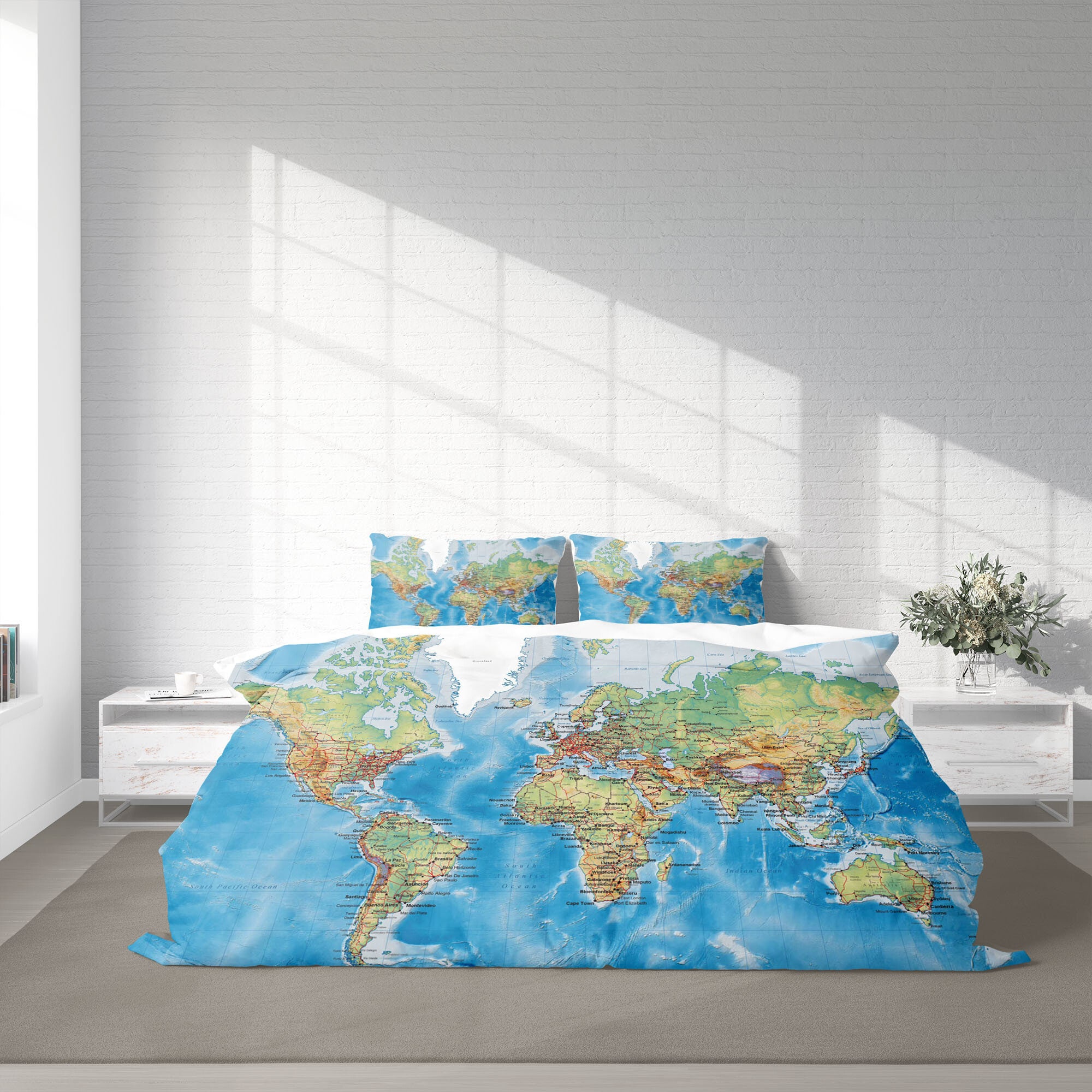 World Map Duvet Cover Set World Countries Bedding Set Road - Etsy