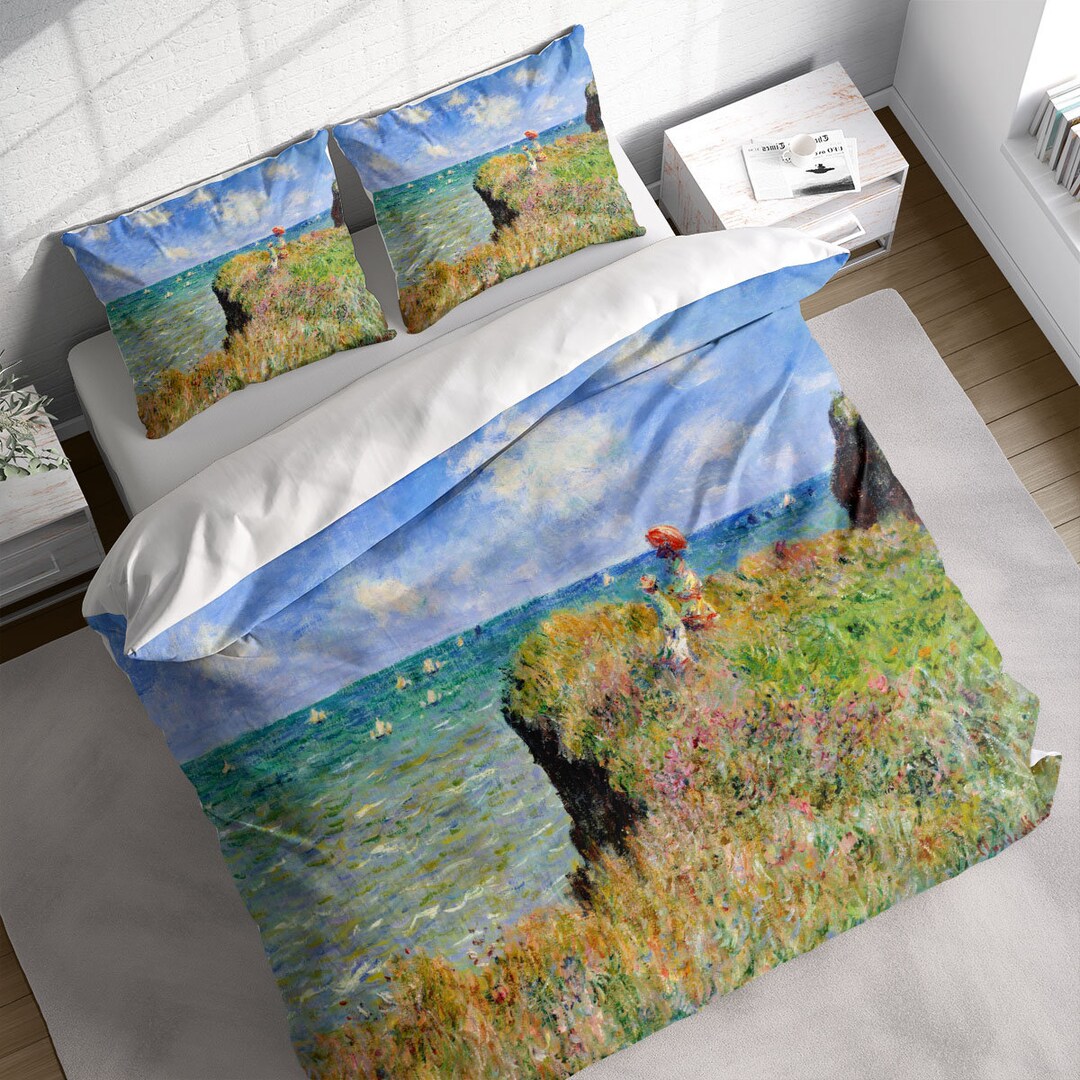 Sea Coast Headland Duvet Cover Set, Claude Monet Oil Painting Clifftop ...