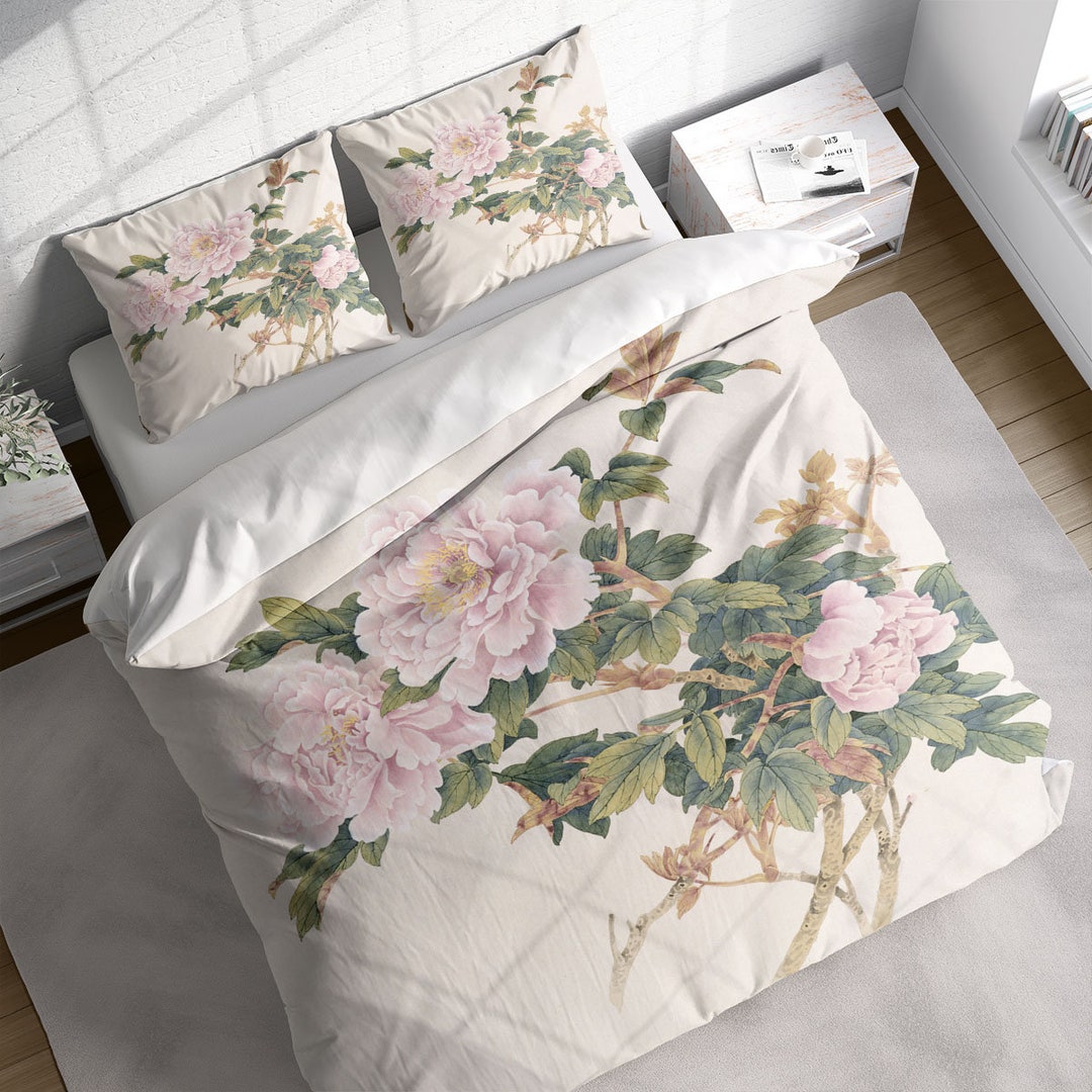 Peony Wealth Duvet Cover Set, Floral Chinese Bedding Set, Botanical ...