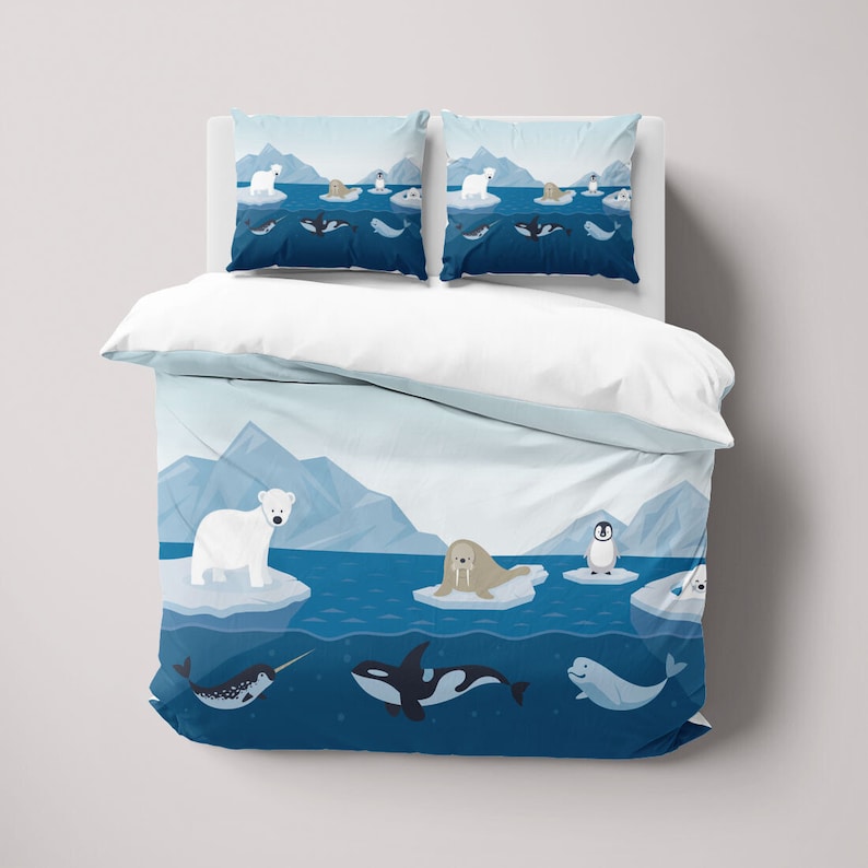 Arctic Animals Duvet Cover Set, Kids Bedding Set, Polar Bear Penguin ...