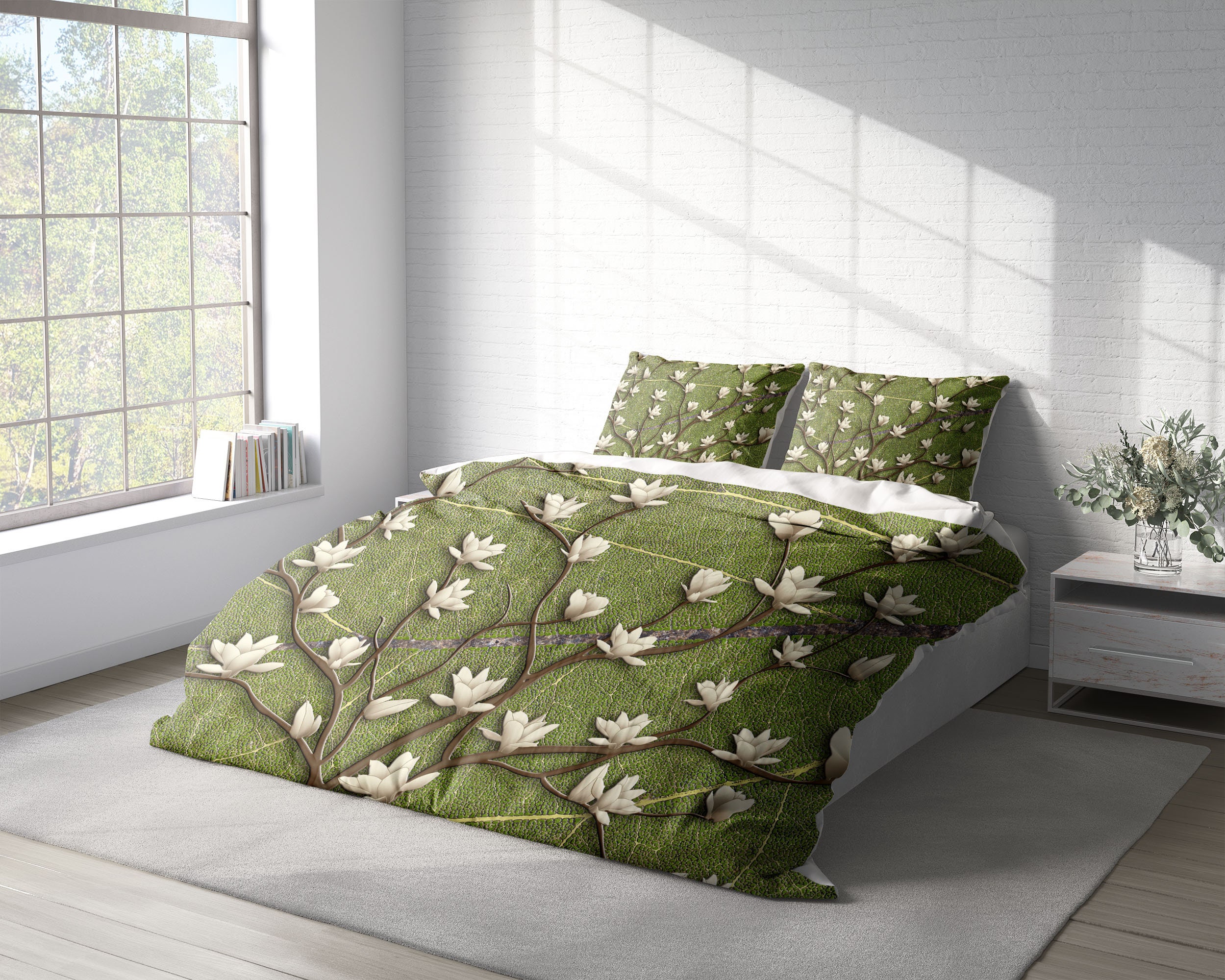 Magnolia Leaves 3D Duvet Cover Set, Botanical Quilt Cover, Comforter ...