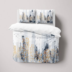 Pixelated Skyscrapers Birds Duvet Cover Set W Pillowcases, Printed ...
