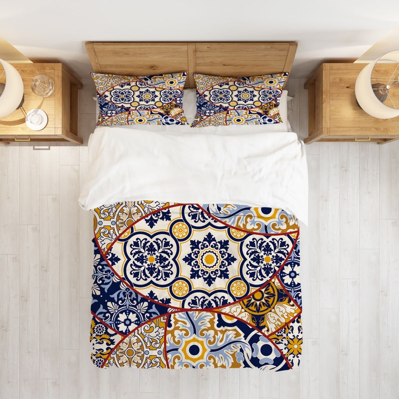 Ethnic Pattern Duvet Cover Set, Red Floral Bedding, Single Double Full ...