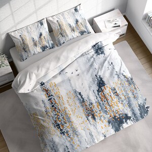 Pixelated Skyscrapers Birds Duvet Cover Set W Pillowcases, Printed ...