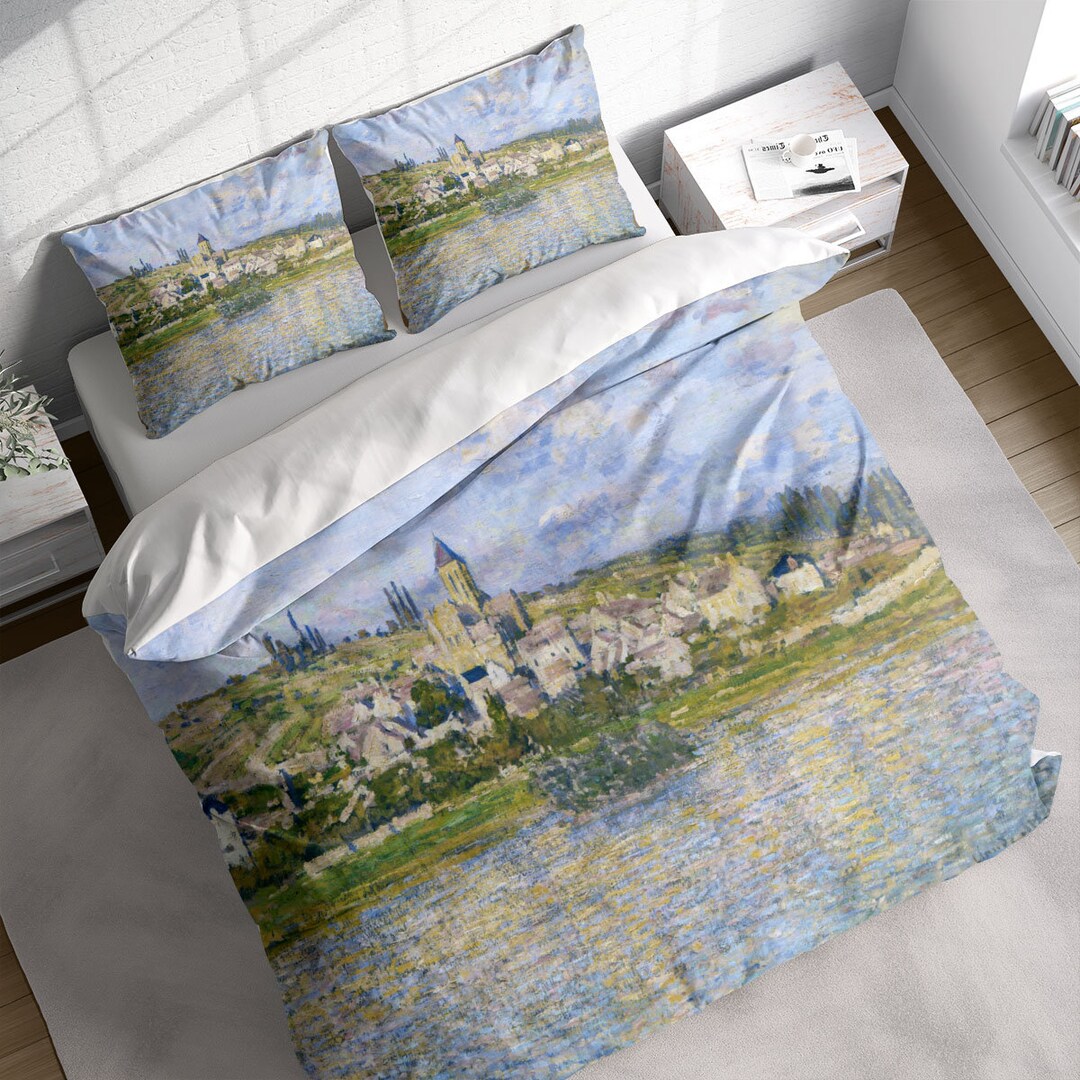 Riverside Town Buildings Duvet Cover Set, Claude Monet Oil Painting ...
