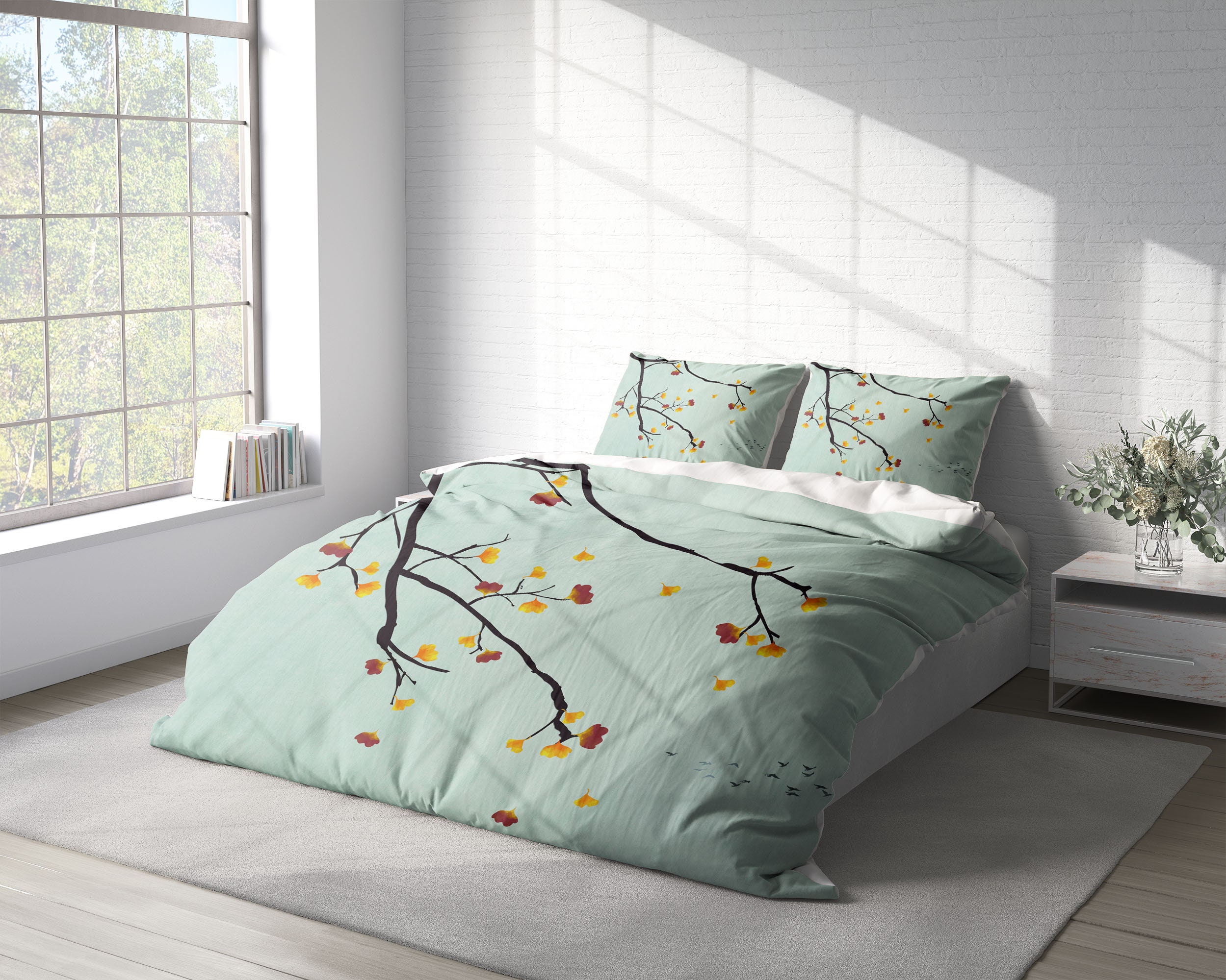 Ginkgo Bird Retro Duvet Cover Set Botanical Quilt Cover | Etsy