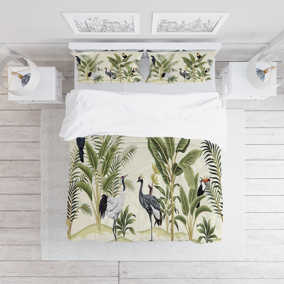 Rainforest Bird Parrot Duvet Cover Set, Green Floral Bedding, Single ...