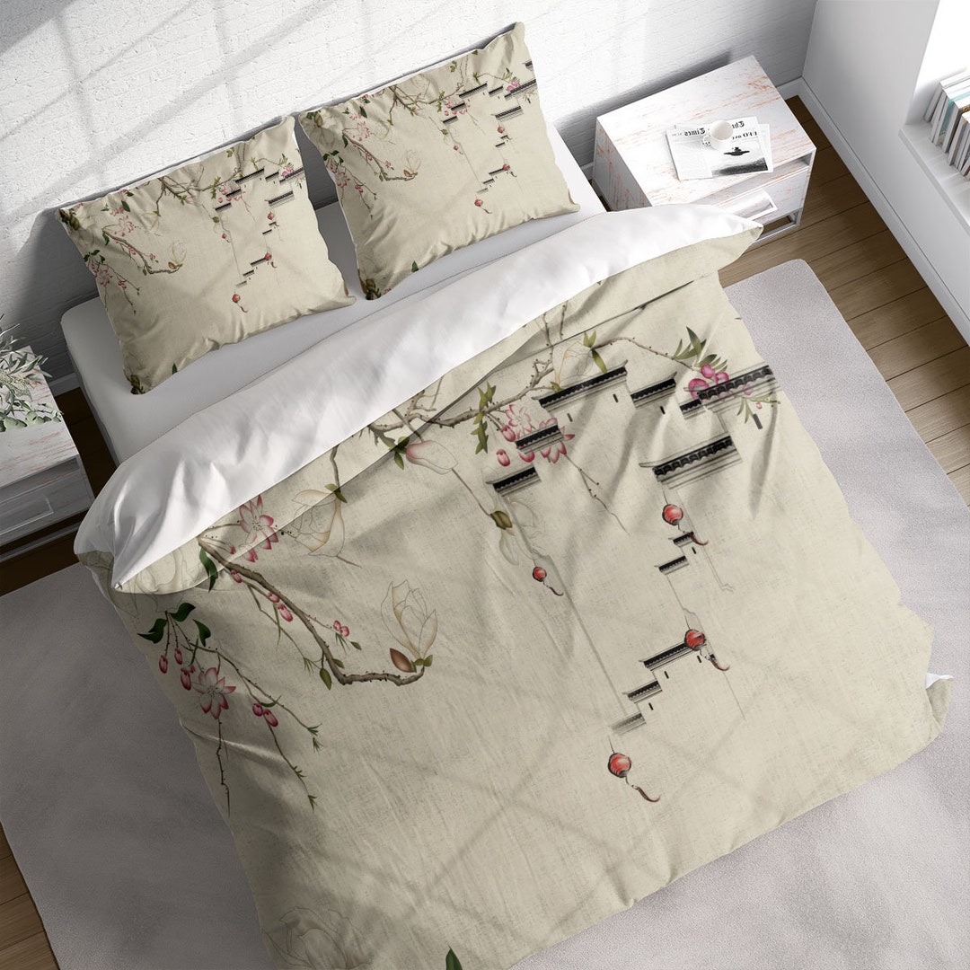 Magnolia House Lantern Duvet Cover Set, Botanical Quilt Comforter Cover ...