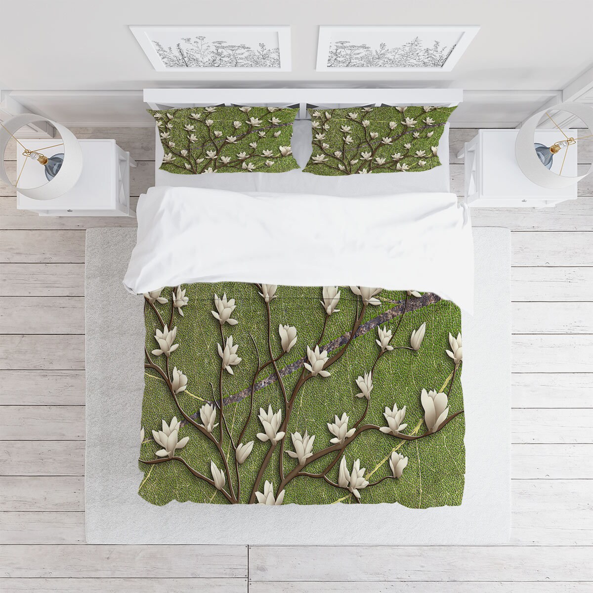 Magnolia Leaves 3D Duvet Cover Set, Botanical Quilt Cover, Comforter ...