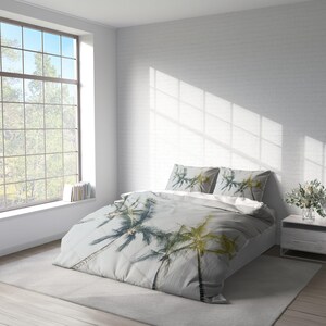 Palm Tree Duvet Cover Set, Green Coconut Tree Bedding Set, Summer ...