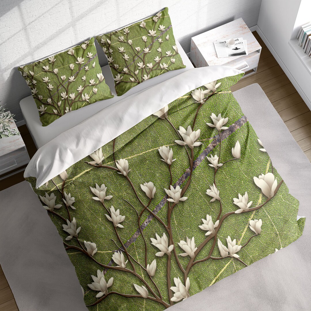 Magnolia Leaves 3D Duvet Cover Set, Botanical Quilt Cover, Comforter ...