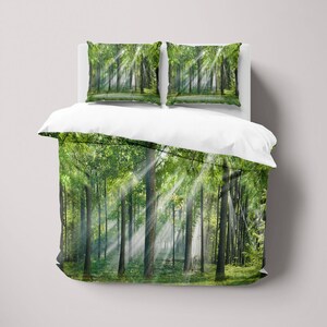Green Forest Trees Duvet Cover Set, Nature Bedding Set, Botanical Quilt ...