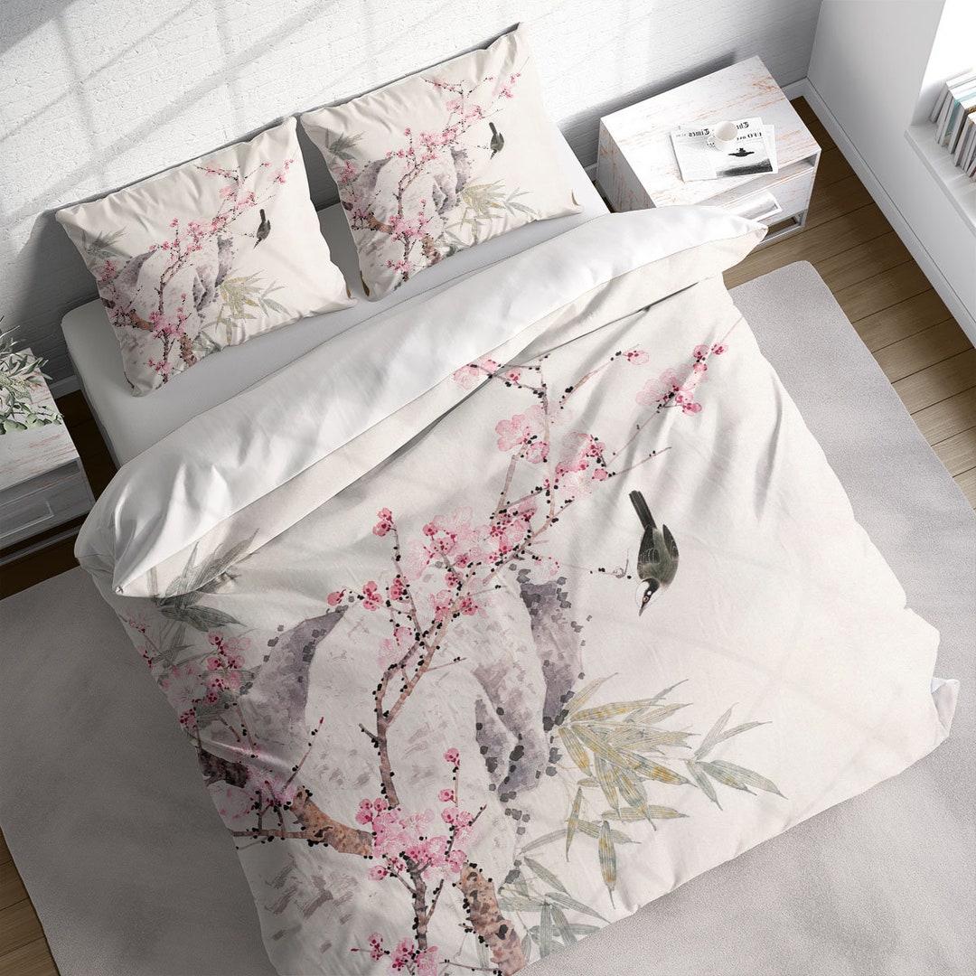 Plum Blossom Magpie Rock Duvet Cover Set, Asian Chinese Bedding Set ...