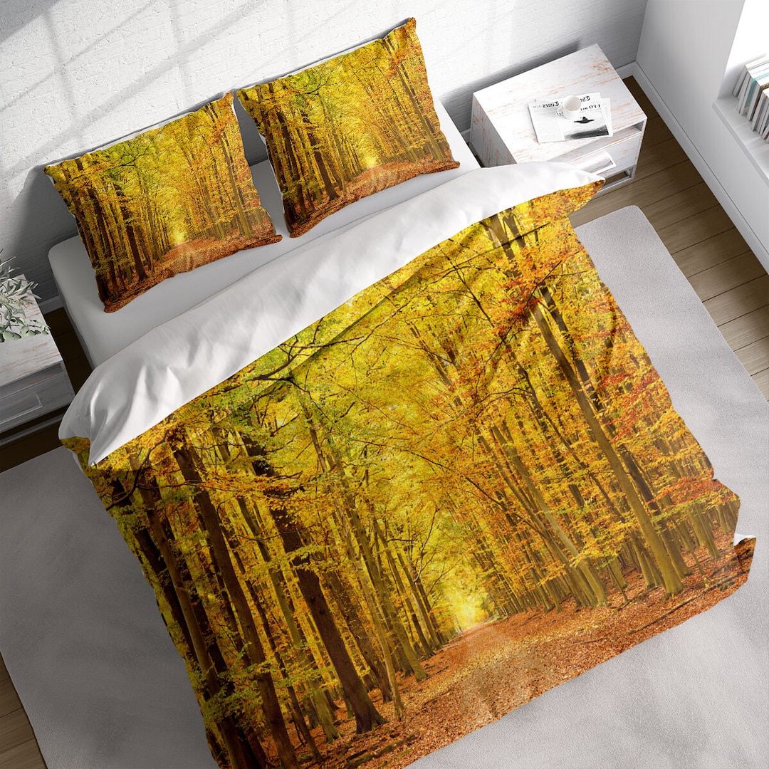 Autumn Forest Trees Duvet Cover Set, Nature Bedding Set, Botanical ...