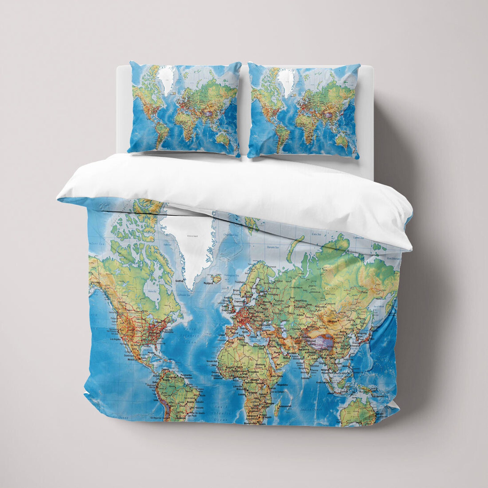 World Map Duvet Cover Set World Countries Bedding Set Road - Etsy