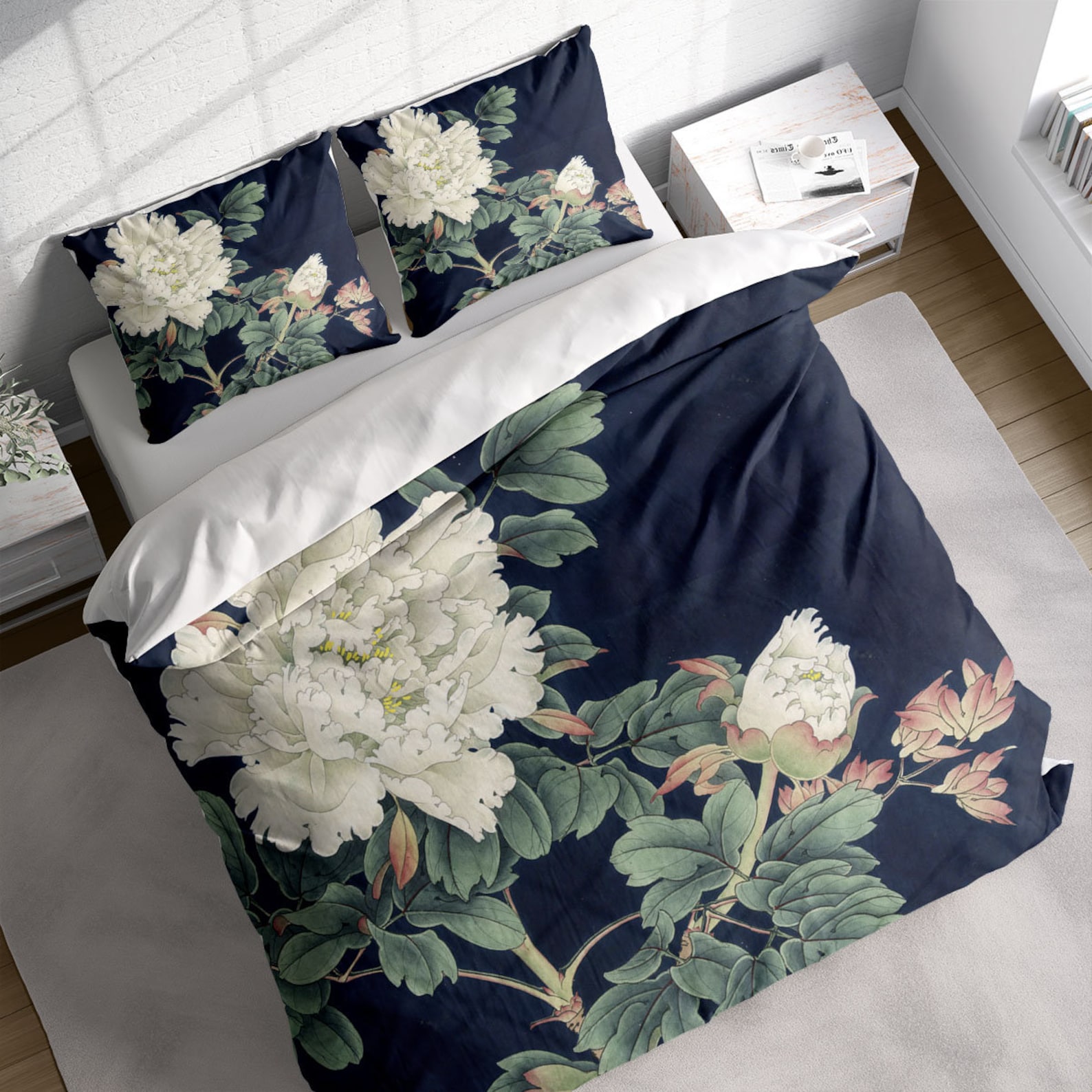 Peony Flower Duvet Cover Set, Floral Chinese Bedding Set, Botanical ...