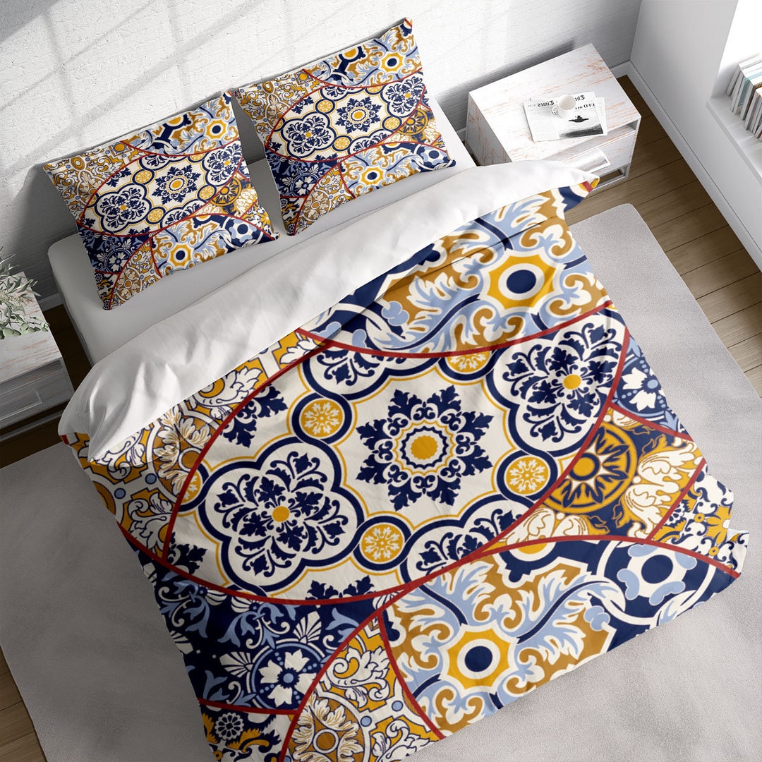 Ethnic Pattern Duvet Cover Set, Red Floral Bedding, Single Double Full ...