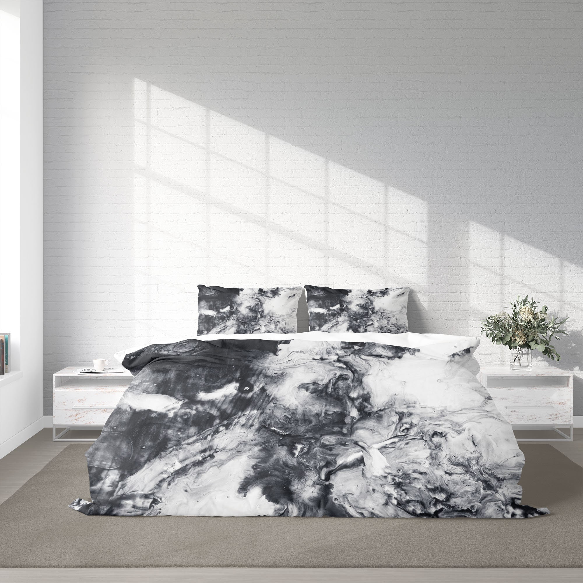 Black and White Marble Texture Duvet Cover Set, Monochrome Quilt Cover ...