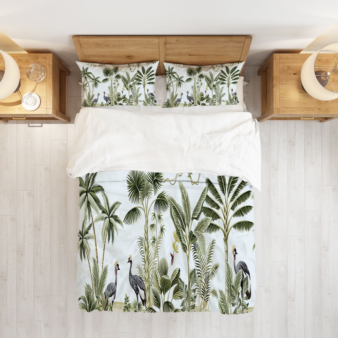 Rainforest Bird Peacock Duvet Cover Set, Green Floral Bedding, Single ...
