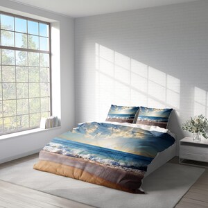 Sunset Beach Duvet Cover Set, Blue Sky Bedding Set, Horizon Sunrise ...