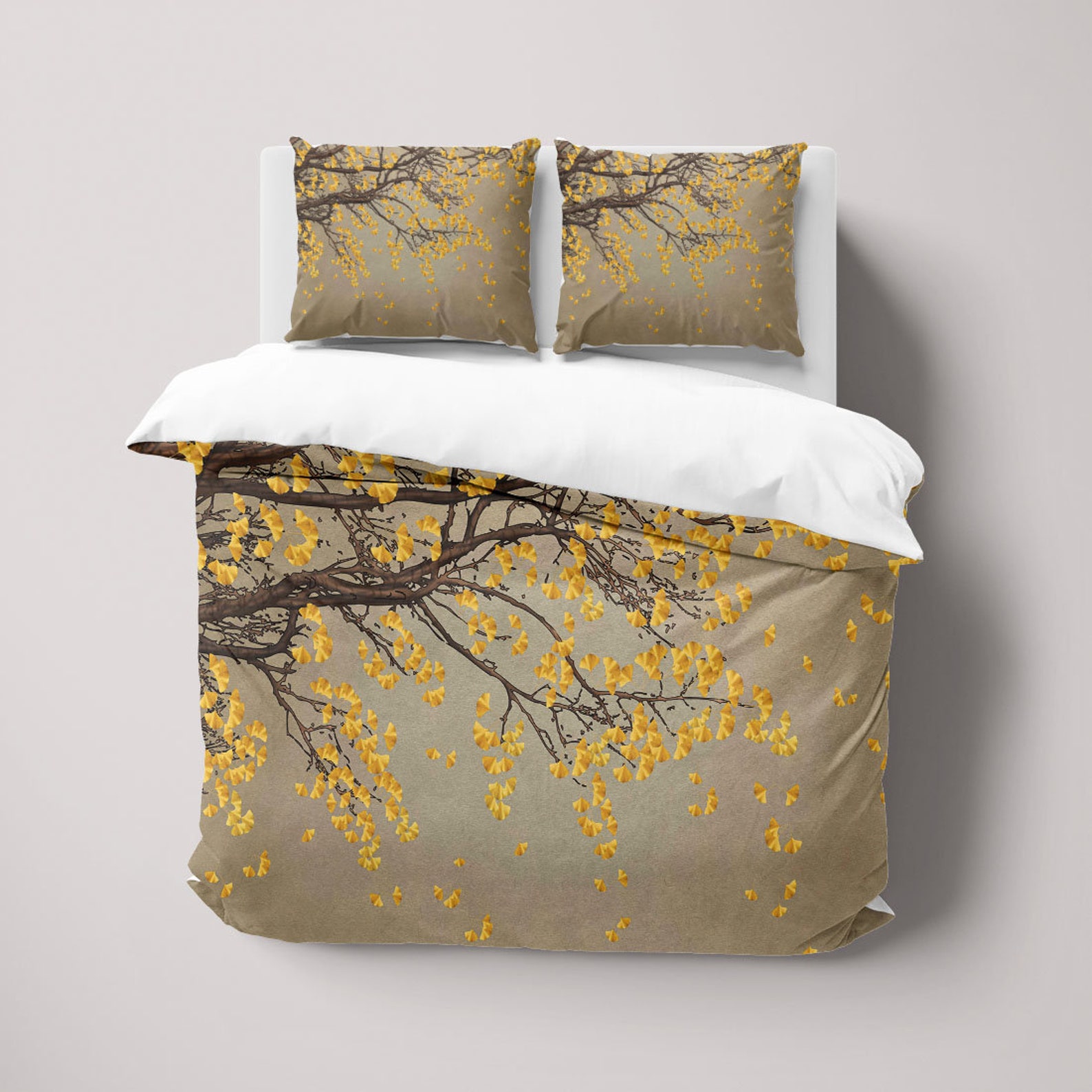 Golden Japanese Ginkgo Leaves Painting Duvet Cover Set Brown - Etsy ...