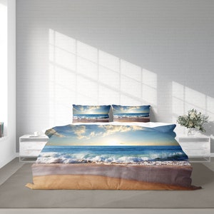 Sunset Beach Duvet Cover Set, Blue Sky Bedding Set, Horizon Sunrise ...