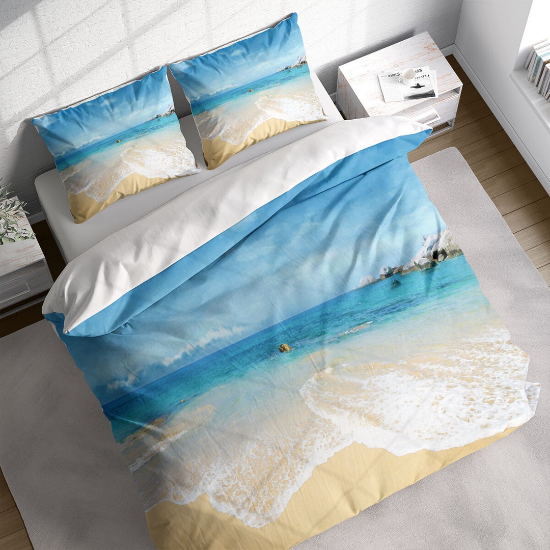 Gold Sandy Beach Duvet Cover Set, Summer Coastal Holiday Bedding Set ...